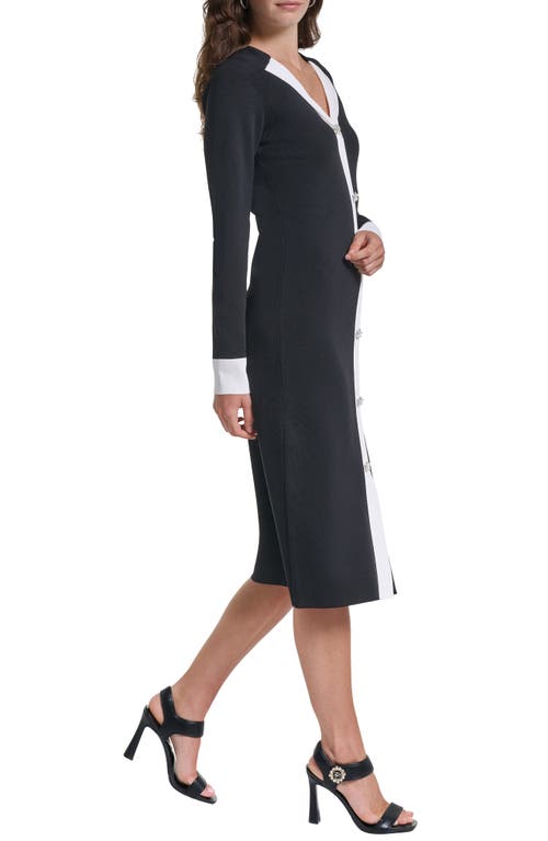 KARL LAGERFELD PARIS jewel long sleeve midi sweater dress